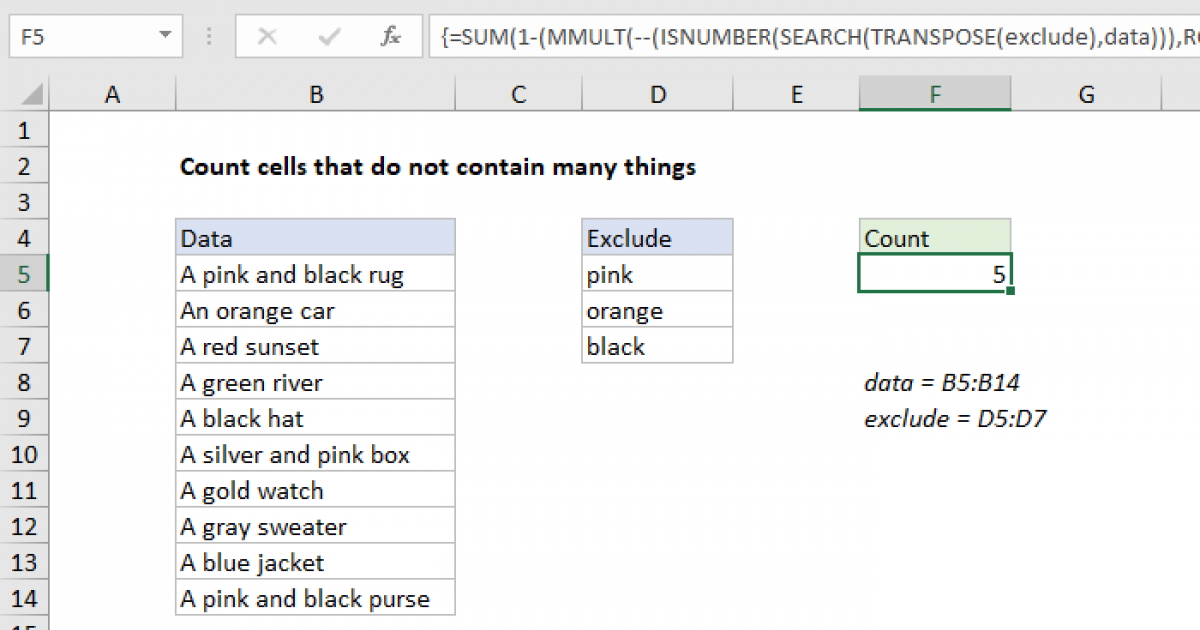 Count Cells That Do Not Contain Many Strings Excel Formula Exceljet